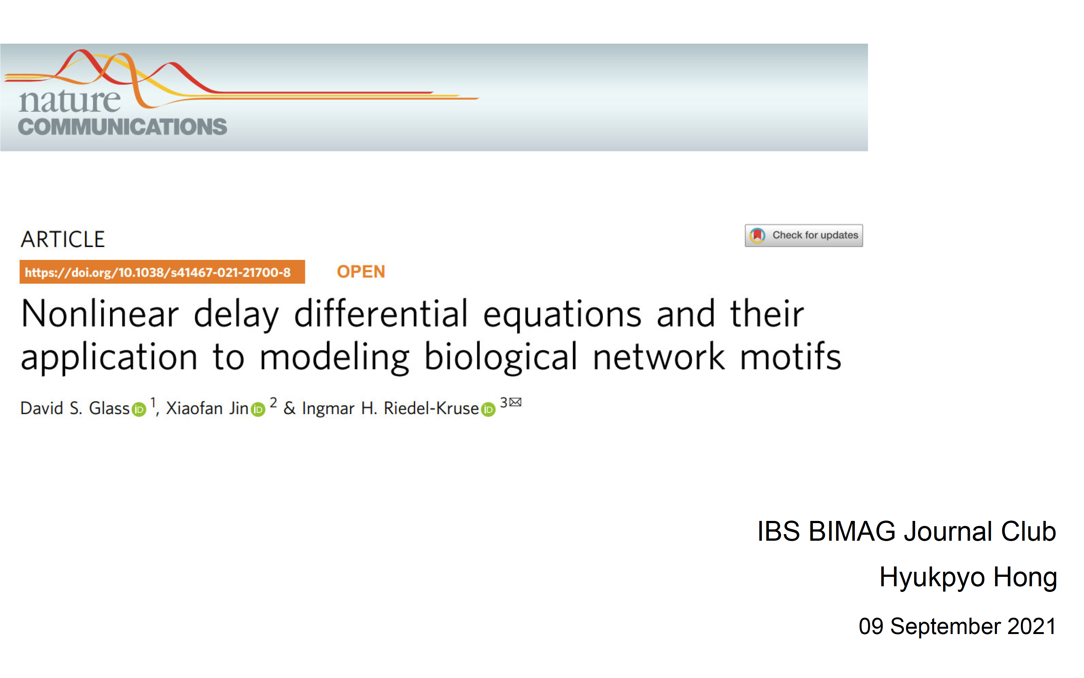 Hyukpyo Hong gave a talk on "Nonlinear delay differential equations and ...