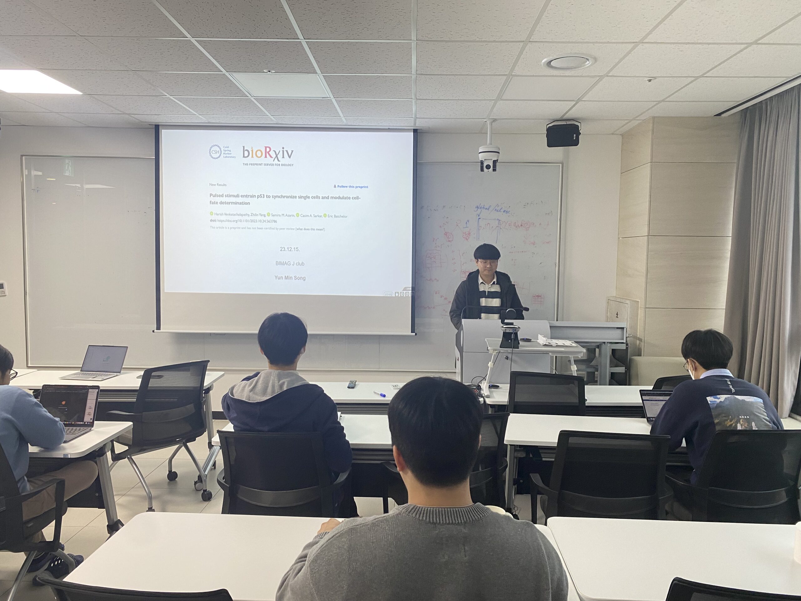 Yun Min Song gave a talk on "Pulsed stimuli entrain p53 to synchronize ...