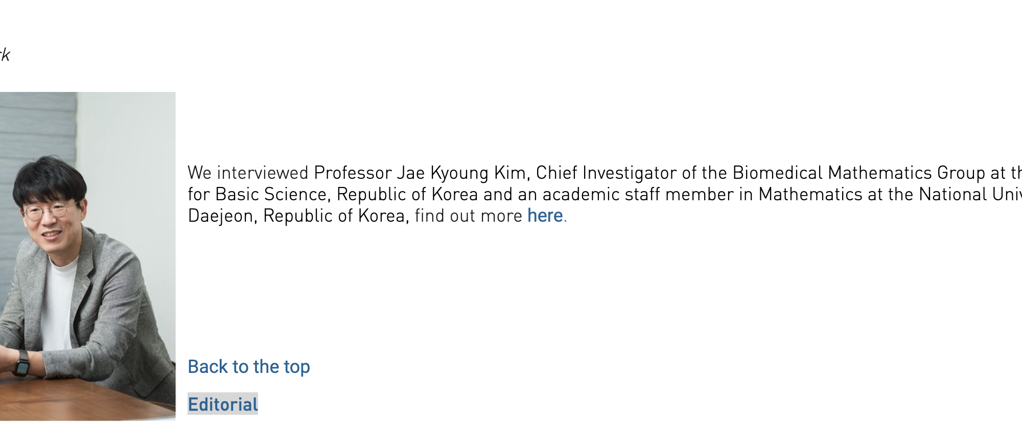 Society for Mathematical Biology interviewed CI Jae Kyoung Kim. Society ...