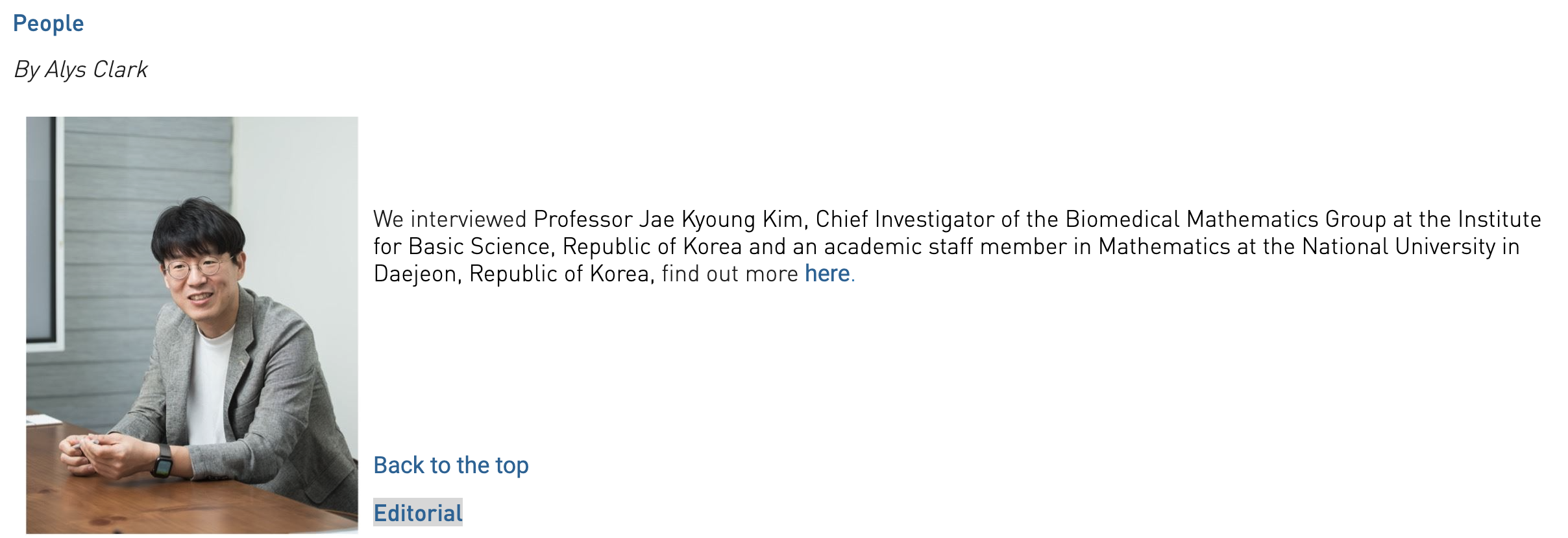 Society for Mathematical Biology interviewed CI Jae Kyoung Kim. Society ...